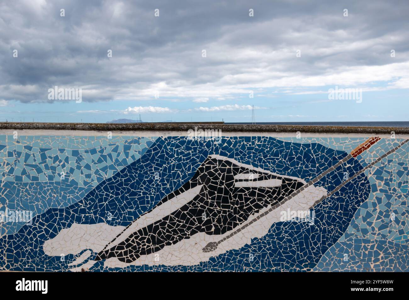 Fence in the port with a picture made of ceramic tiles - hunting of ...