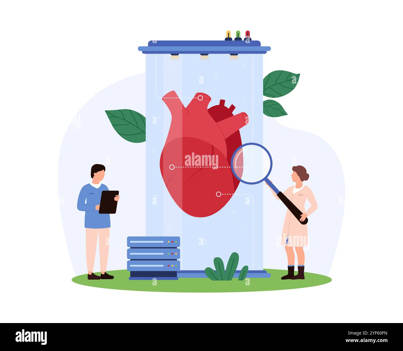 Scientists conducting research on an artificial heart. One examines ...