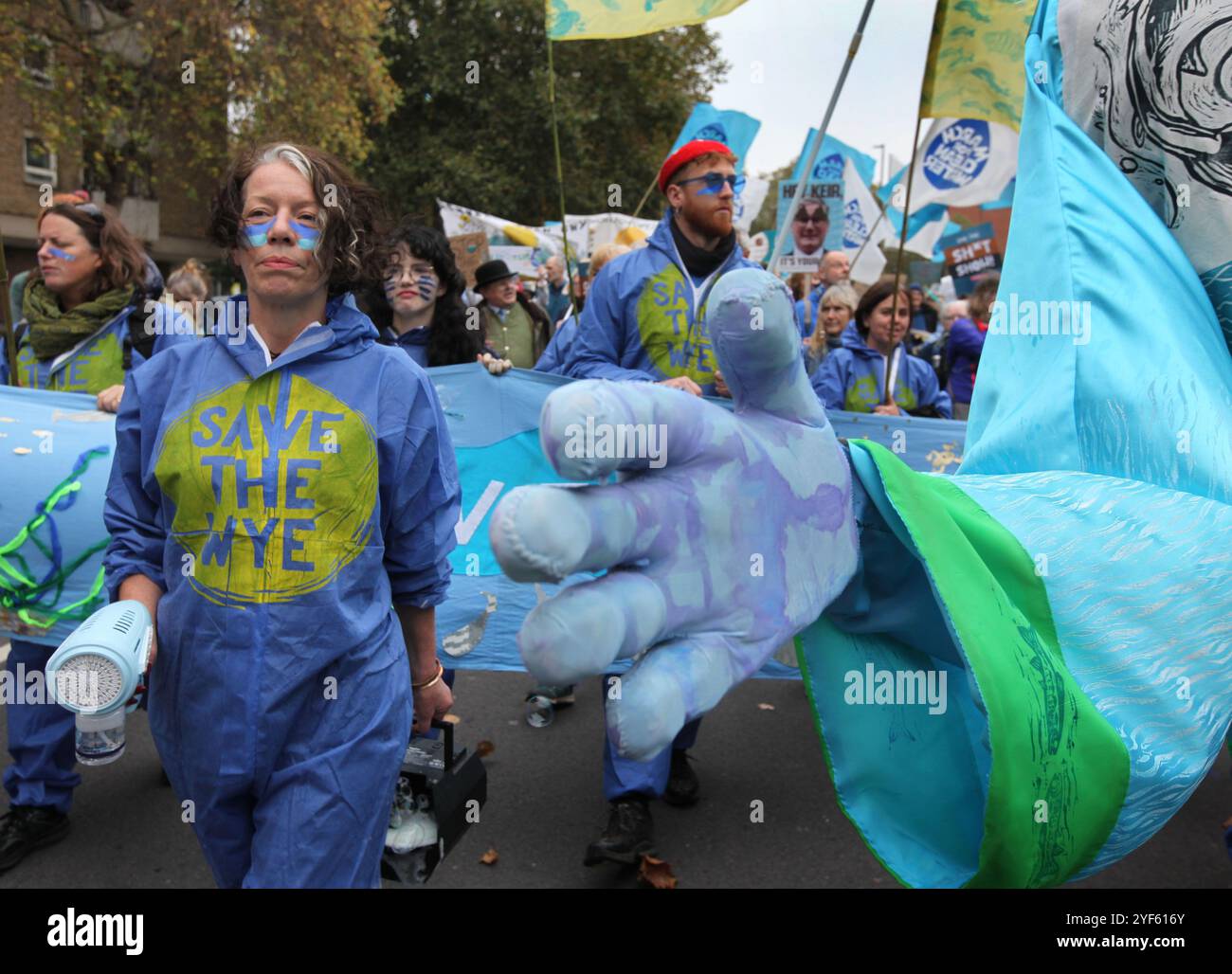 November 3, 2024, London, England, UK: A giant hand of a puppet can be ...