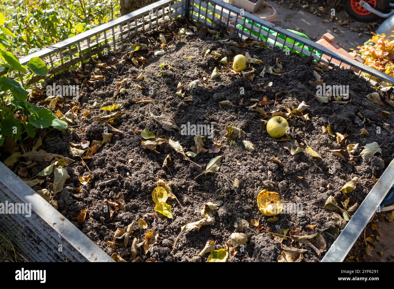 A full compost pile in the garden for the waste Stock Photo - Alamy