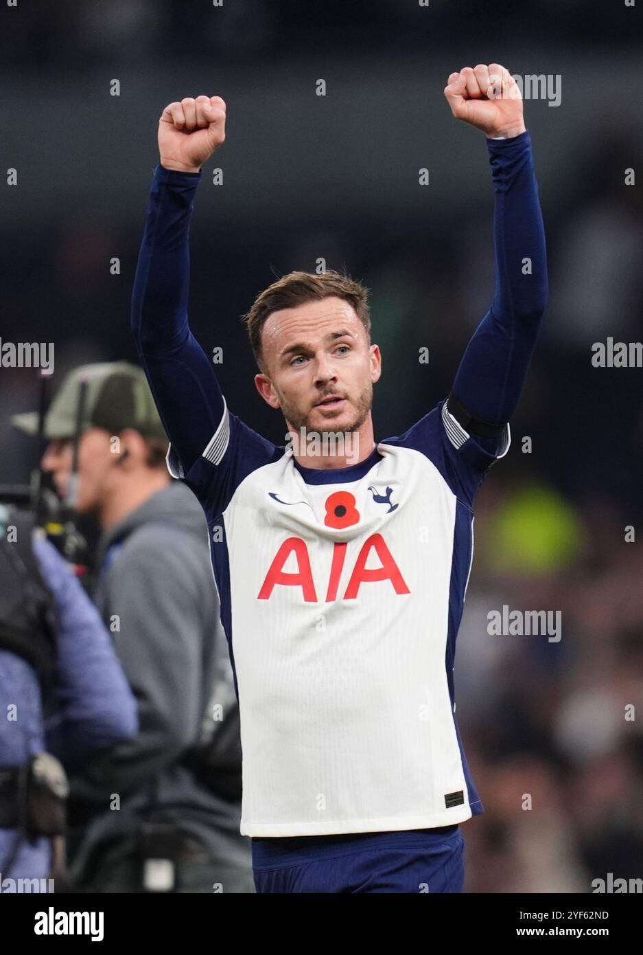 Tottenham Hotspur's James Maddison celebrates the win after the Premier ...