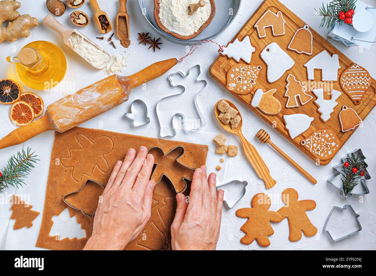 Christmas gingerbread different shaped with ingredients for gingerbread ...
