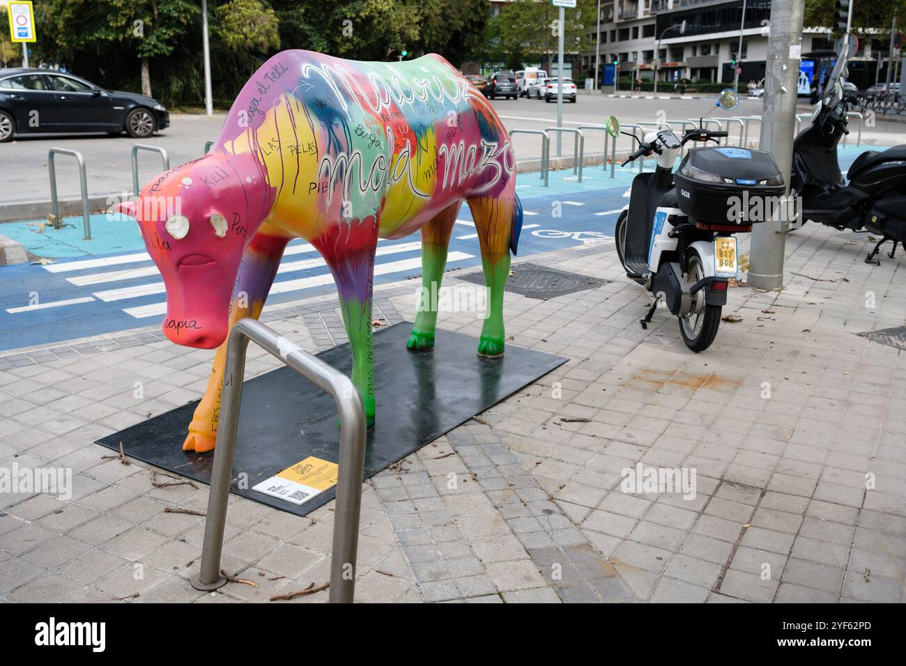A cow-shaped sculpture painted at the Madrid Cow Gallery, on 3 ...
