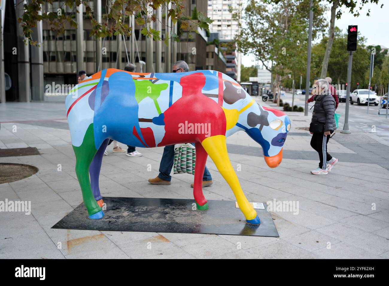 A cow-shaped sculpture painted at the Madrid Cow Gallery, on 3 ...