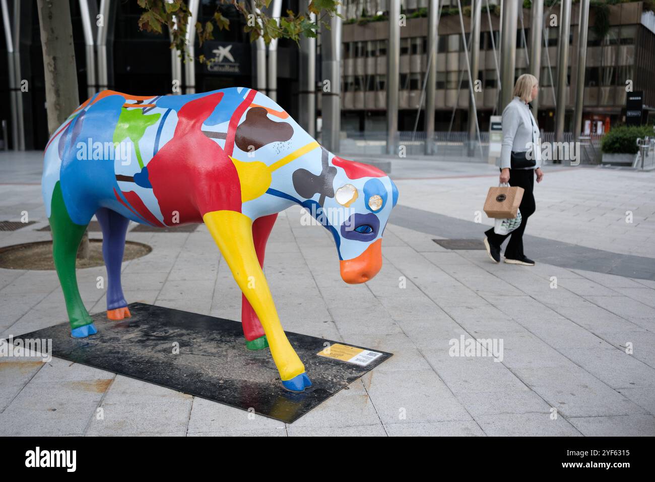 A cow-shaped sculpture painted at the Madrid Cow Gallery, on 3 ...