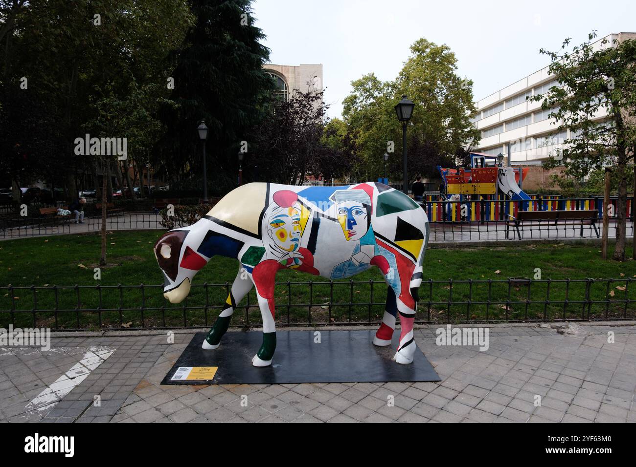 A cow-shaped sculpture painted at the Madrid Cow Gallery, on 3 ...