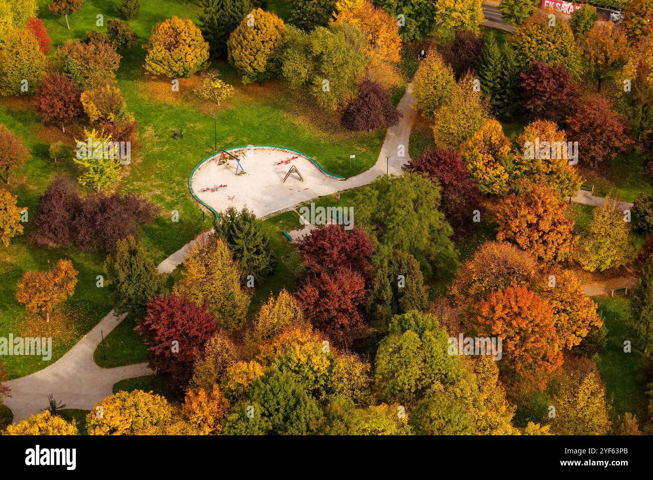 Aerial view of the Safet Isovic Park near the Second Gymnasium High ...