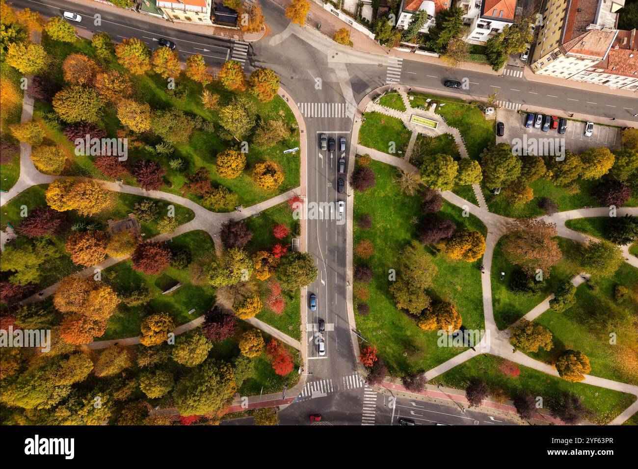 Aerial view of the Safet Isovic Park near the Second Gymnasium High ...