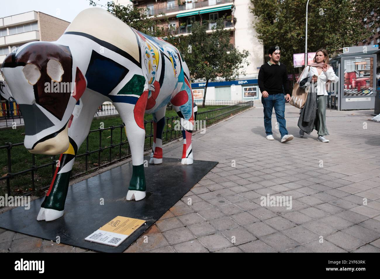 A cow-shaped sculpture painted at the Madrid Cow Gallery, on 3 ...