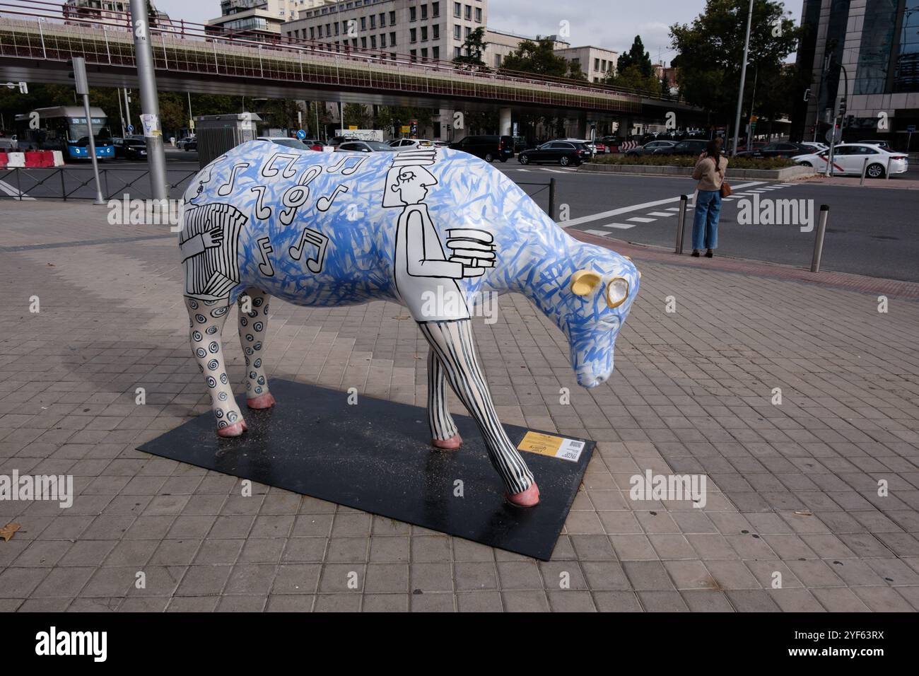 A cow-shaped sculpture painted at the Madrid Cow Gallery, on 3 ...