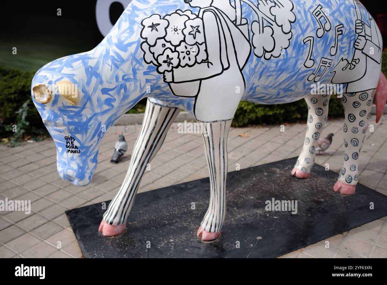 A cow-shaped sculpture painted at the Madrid Cow Gallery, on 3 ...