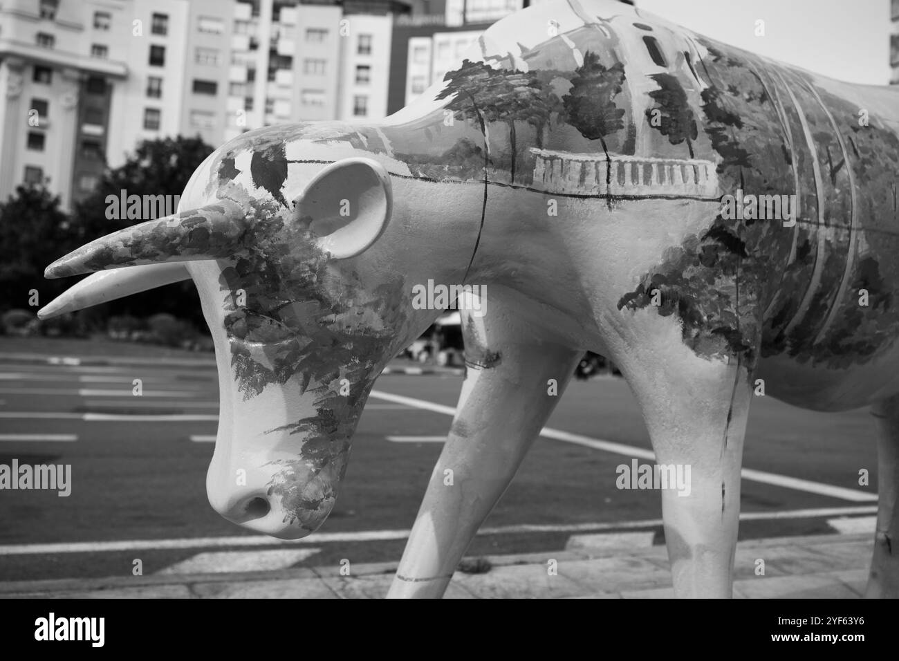 A cow-shaped sculpture painted at the Madrid Cow Gallery, on 3 ...