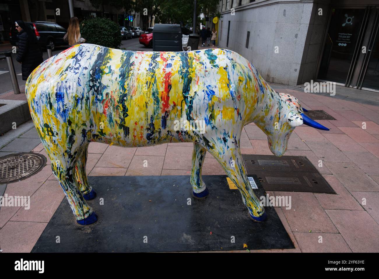 A cow-shaped sculpture painted at the Madrid Cow Gallery, on 3 ...