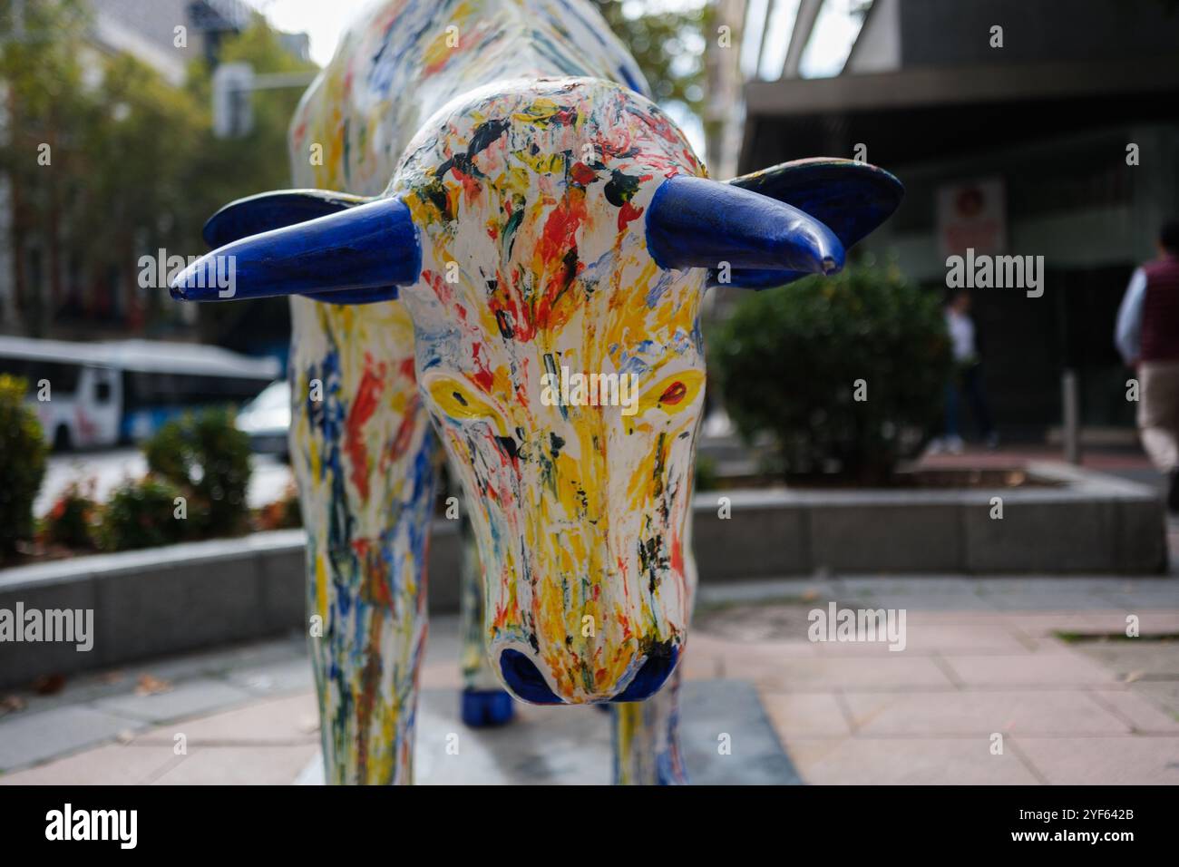 A cow-shaped sculpture painted at the Madrid Cow Gallery, on 3 ...