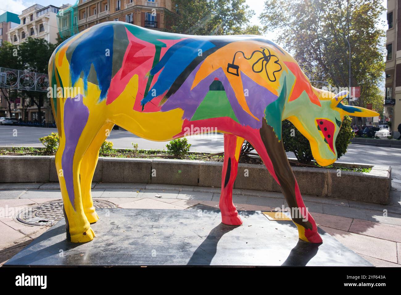 A cow-shaped sculpture painted at the Madrid Cow Gallery, on 3 ...