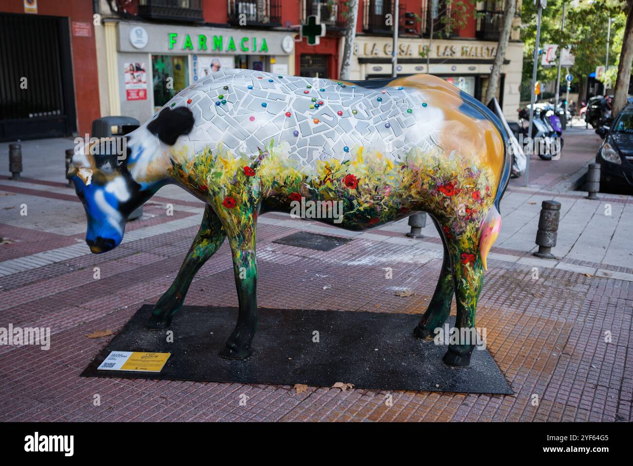 A cow-shaped sculpture painted at the Madrid Cow Gallery, on 3 ...