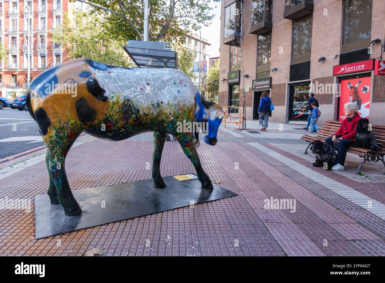 A cow-shaped sculpture painted at the Madrid Cow Gallery, on 3 ...