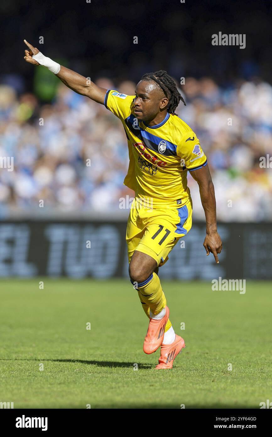 Atalanta's Nigerian forward Ademola Lookman celebrates after scoring a ...