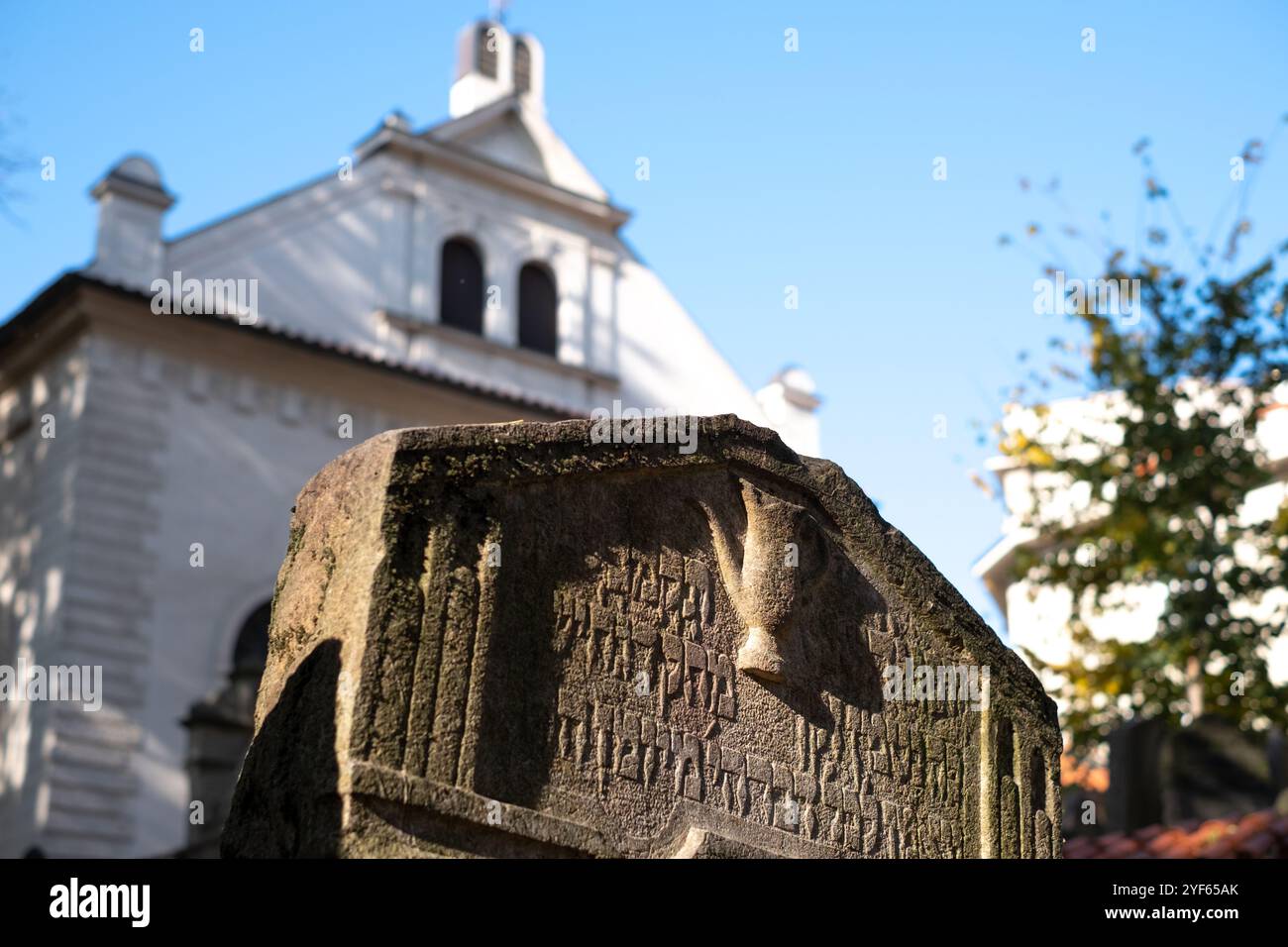 Historic gravestones in the crowded Old Jewish Cemetery in Prague in ...