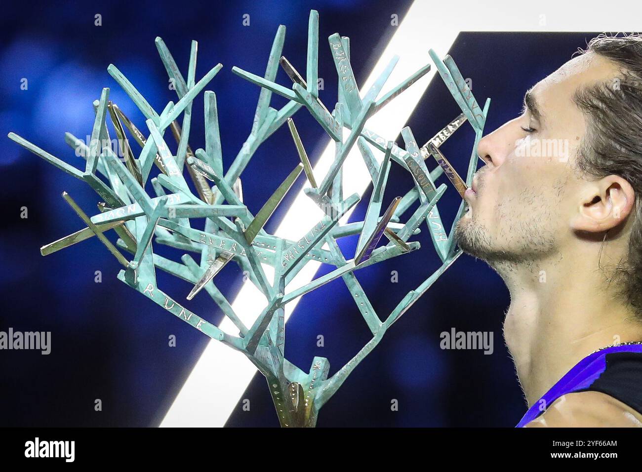 Alexander ZVEREV of Germany celebrates his victory with the trophy ...