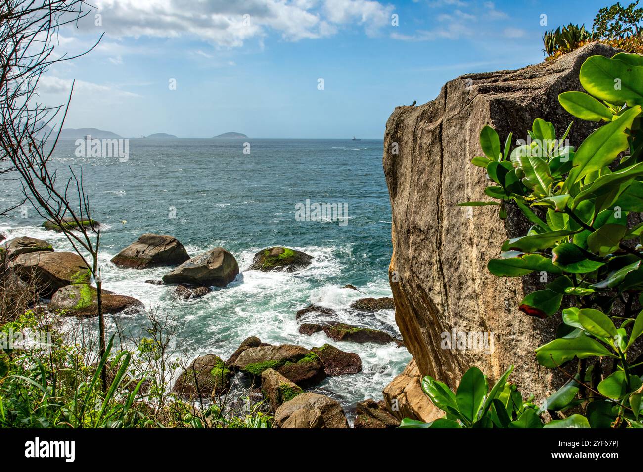 Scenic rock at the waterfront on a hiking trail near Sugarloaf Mountain ...