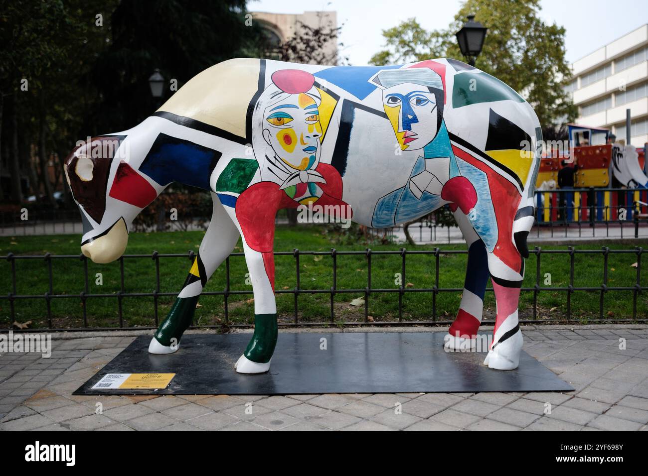 A cow-shaped sculpture painted at the Madrid Cow Gallery, on 3 ...
