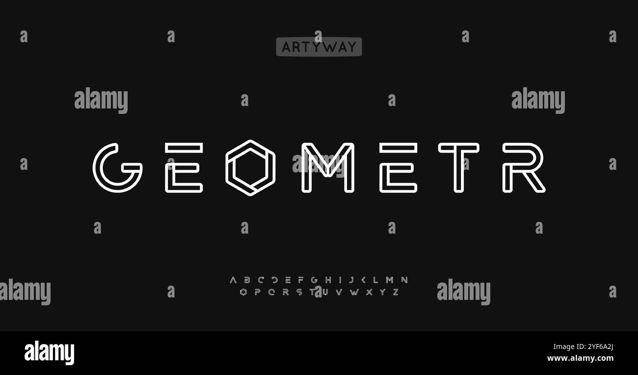 Geometric outlined alphabet, modular tech font, wireframe font, modern ...