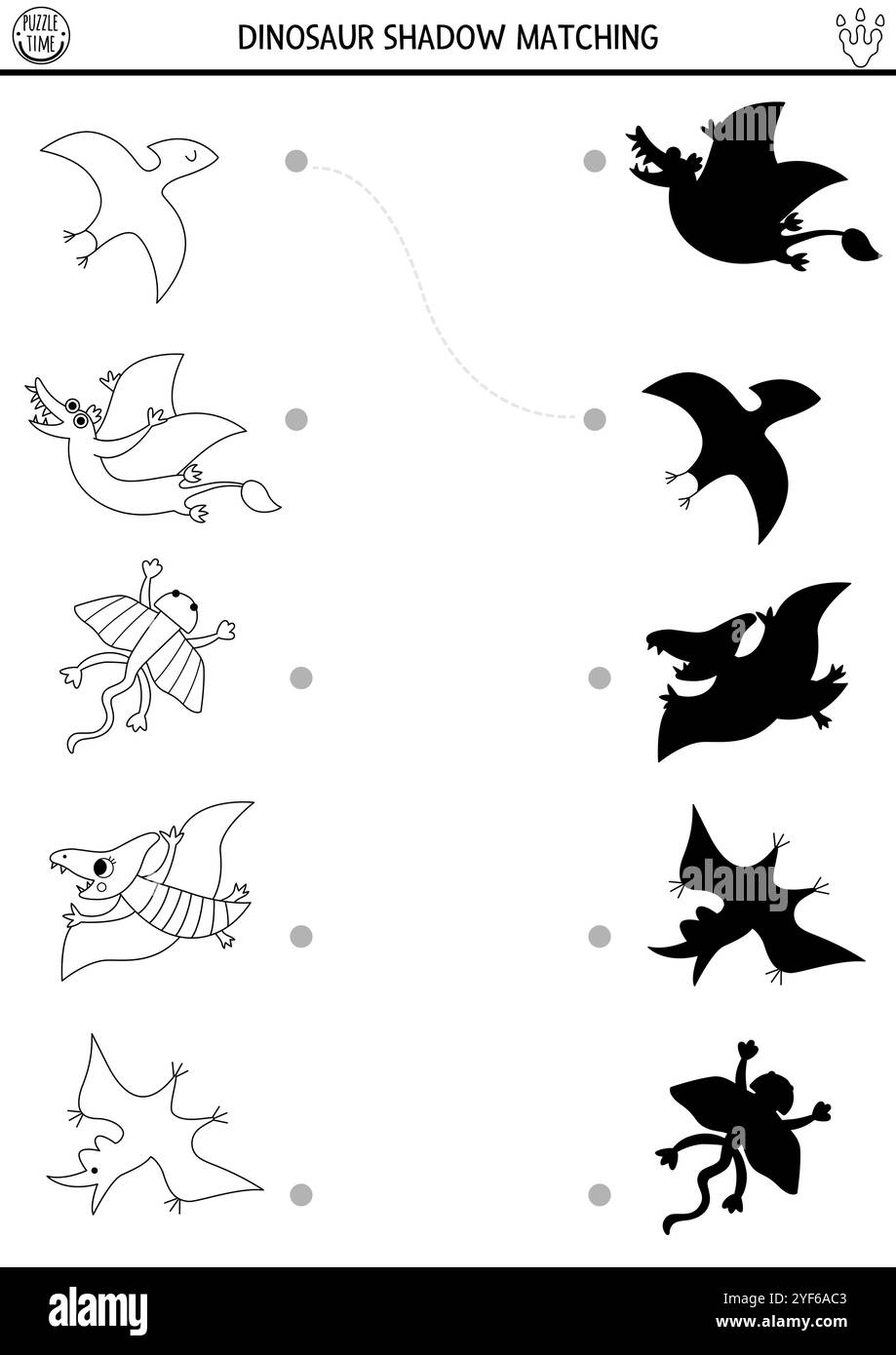 Dinosaur black and white shadow matching activity with flying animals ...