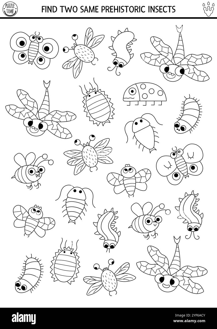 Find two same insects. Prehistoric black and white matching activity ...