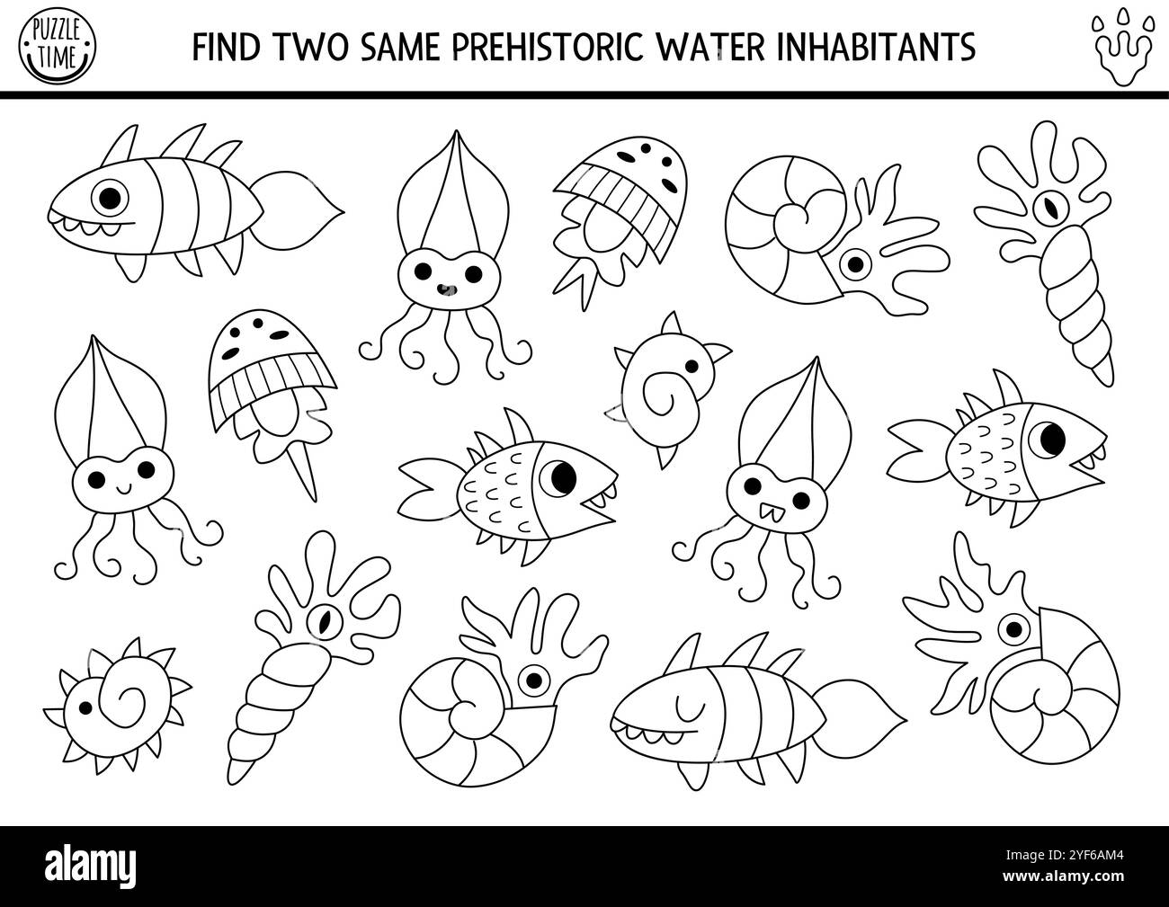 Find two same prehistoric water inhabitants. Black and white matching ...