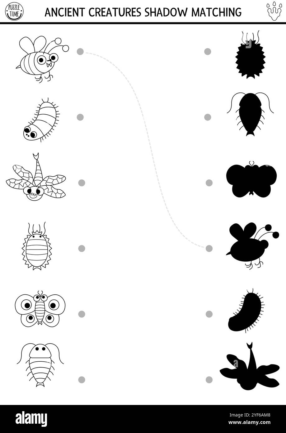 Dinosaur black and white shadow matching activity with ancient insects ...