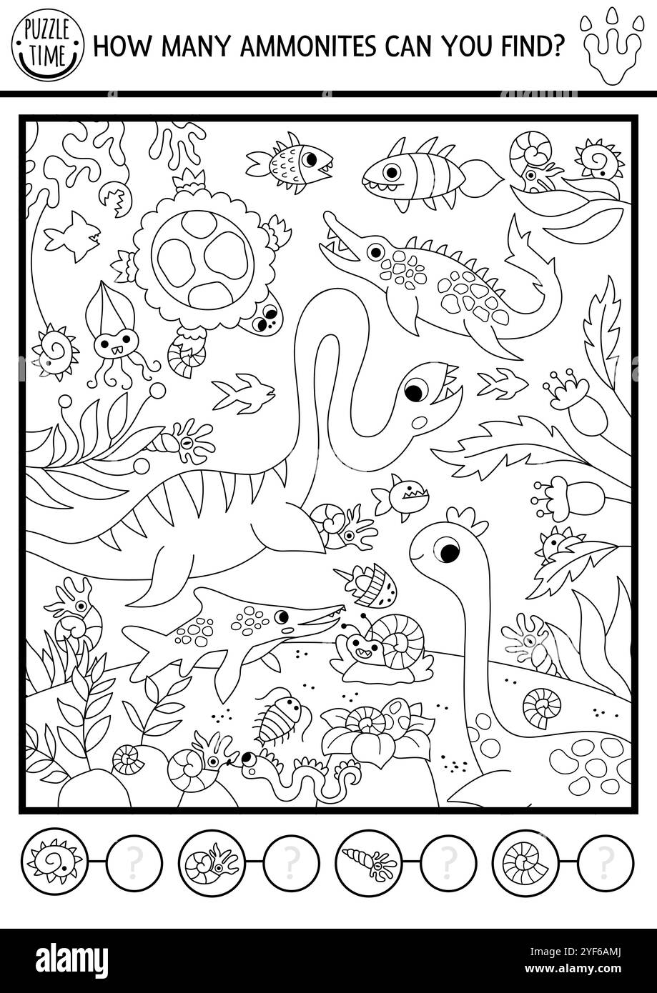 Vector black and white dinosaur searching and counting game with ...