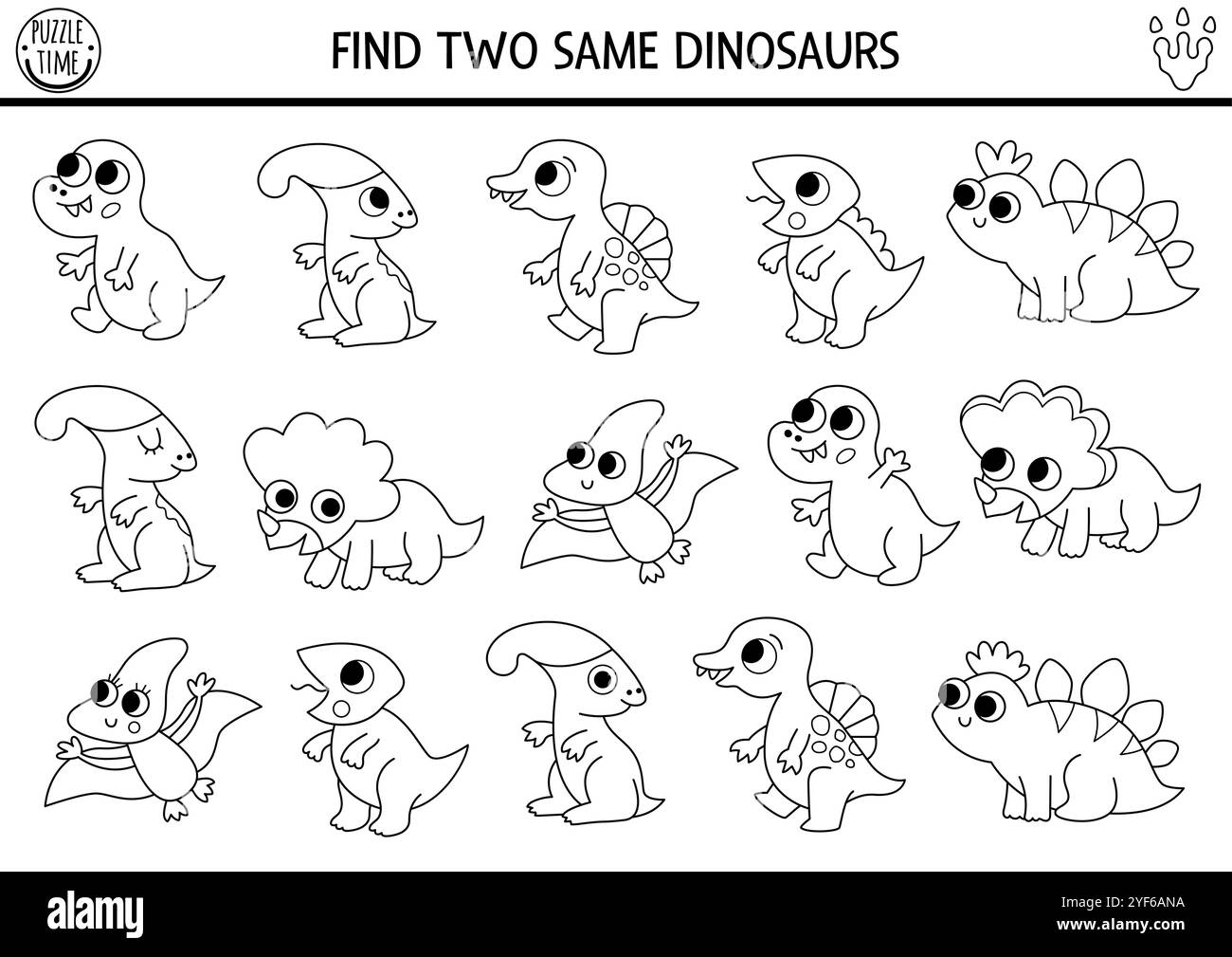Find two same baby dinosaurs. Prehistoric black and white matching ...