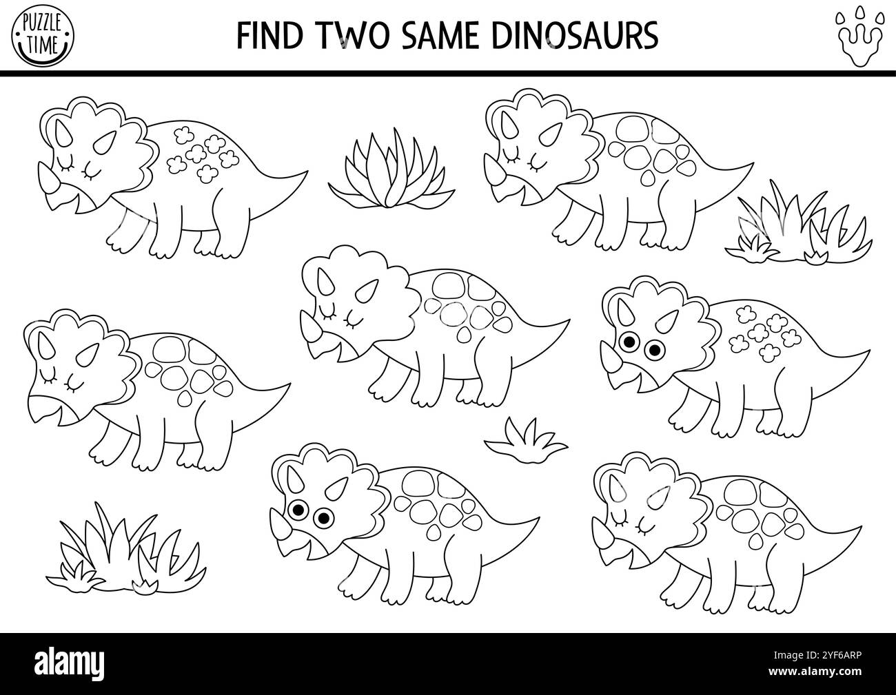 Find two same dinosaurs. Prehistoric black and white matching activity ...