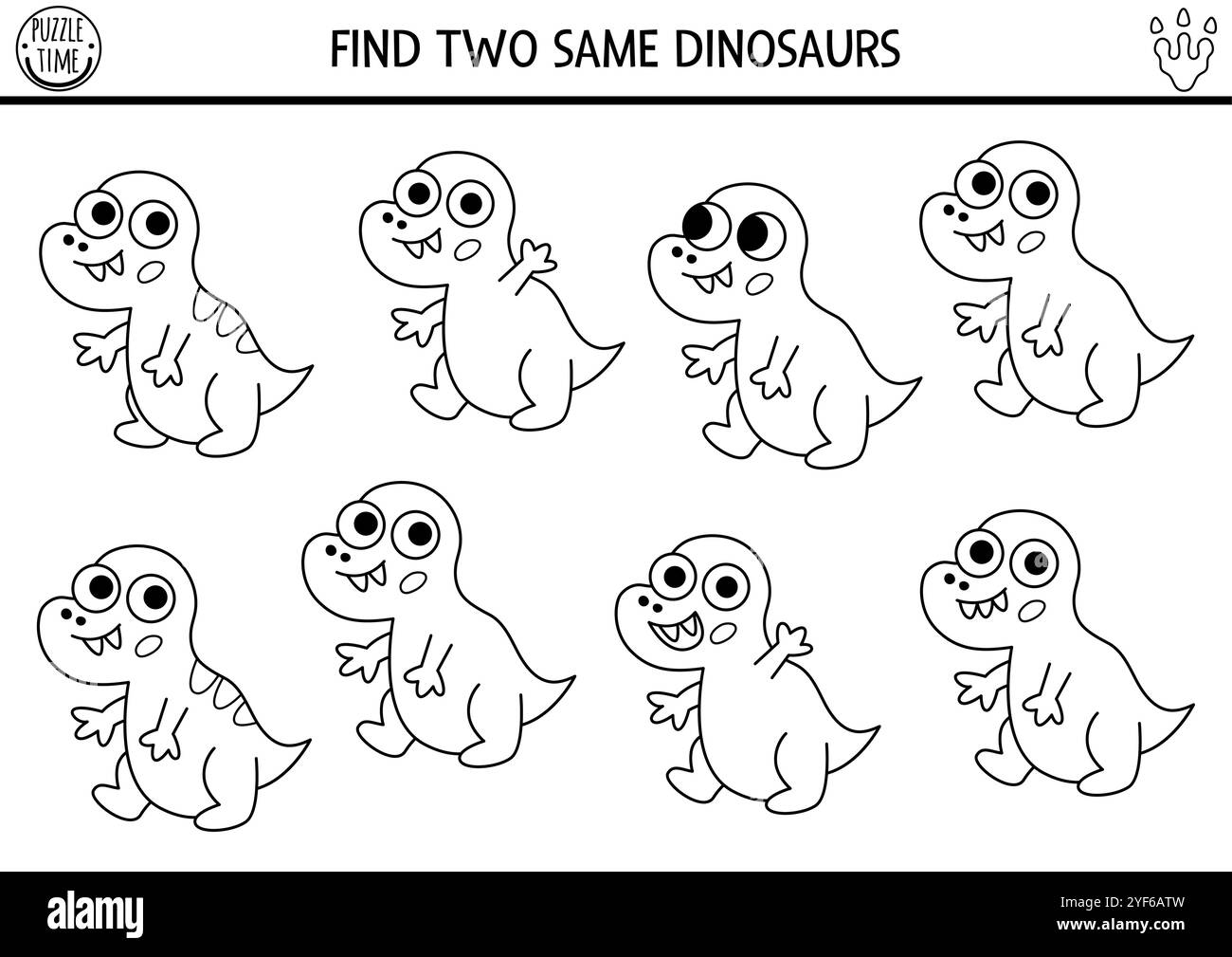 Find two same baby dinosaurs. Prehistoric black and white matching ...
