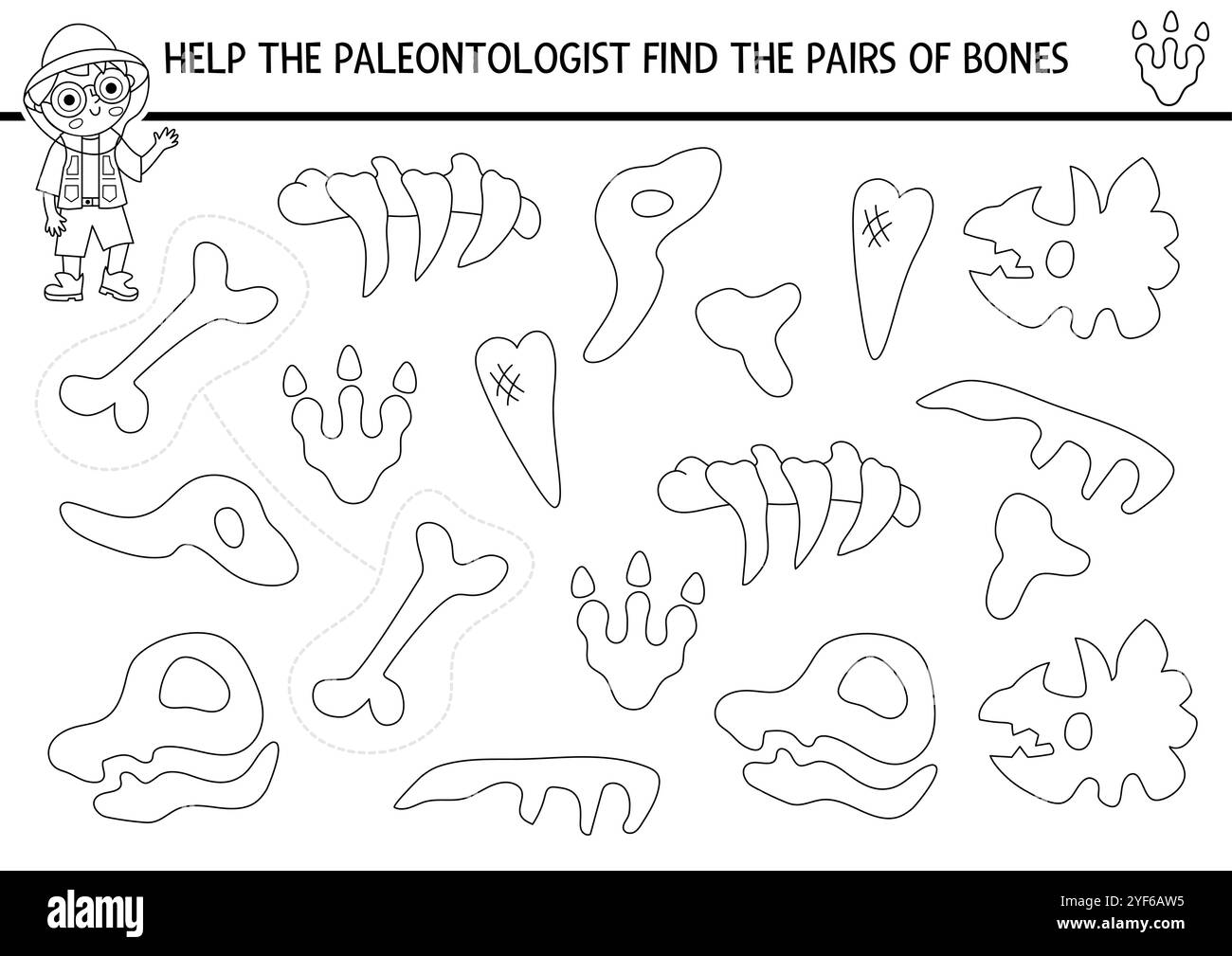 Find pair of dinosaur bones. Prehistoric black and white matching ...