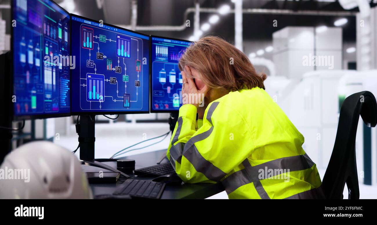Sad Frustrated Women At Factory Control Panel Stock Photo - Alamy