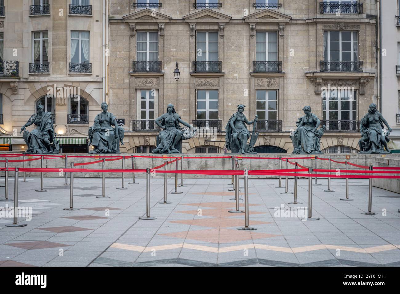 Paris, France - 11 01 2024: View of cast iron Statues from six ...