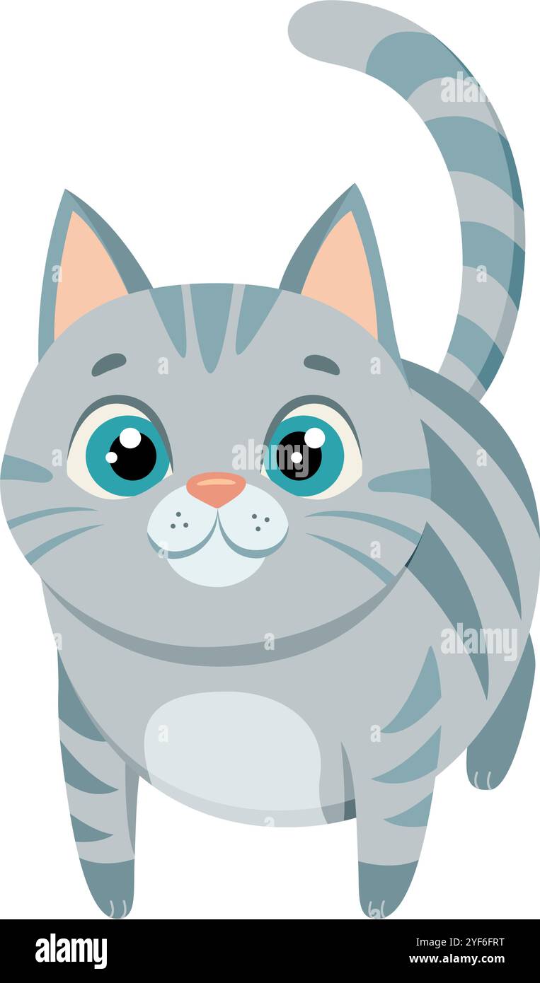 Cute gray cat. Kitty Hand drawn flat style isolated. Vector ...