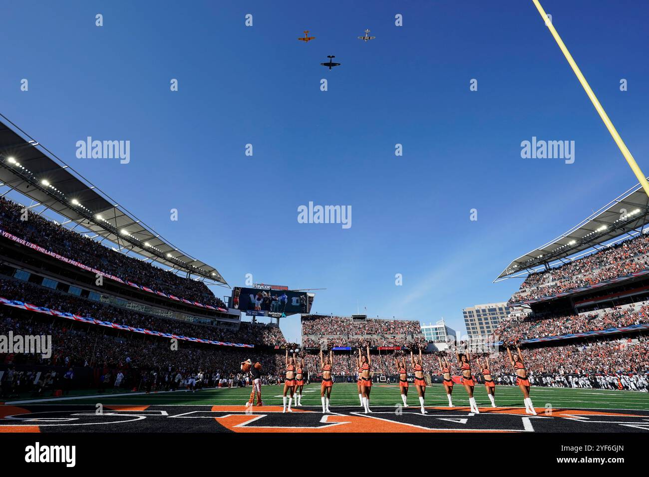 Planes fly over Paycor Stadium before an NFL football game between the ...