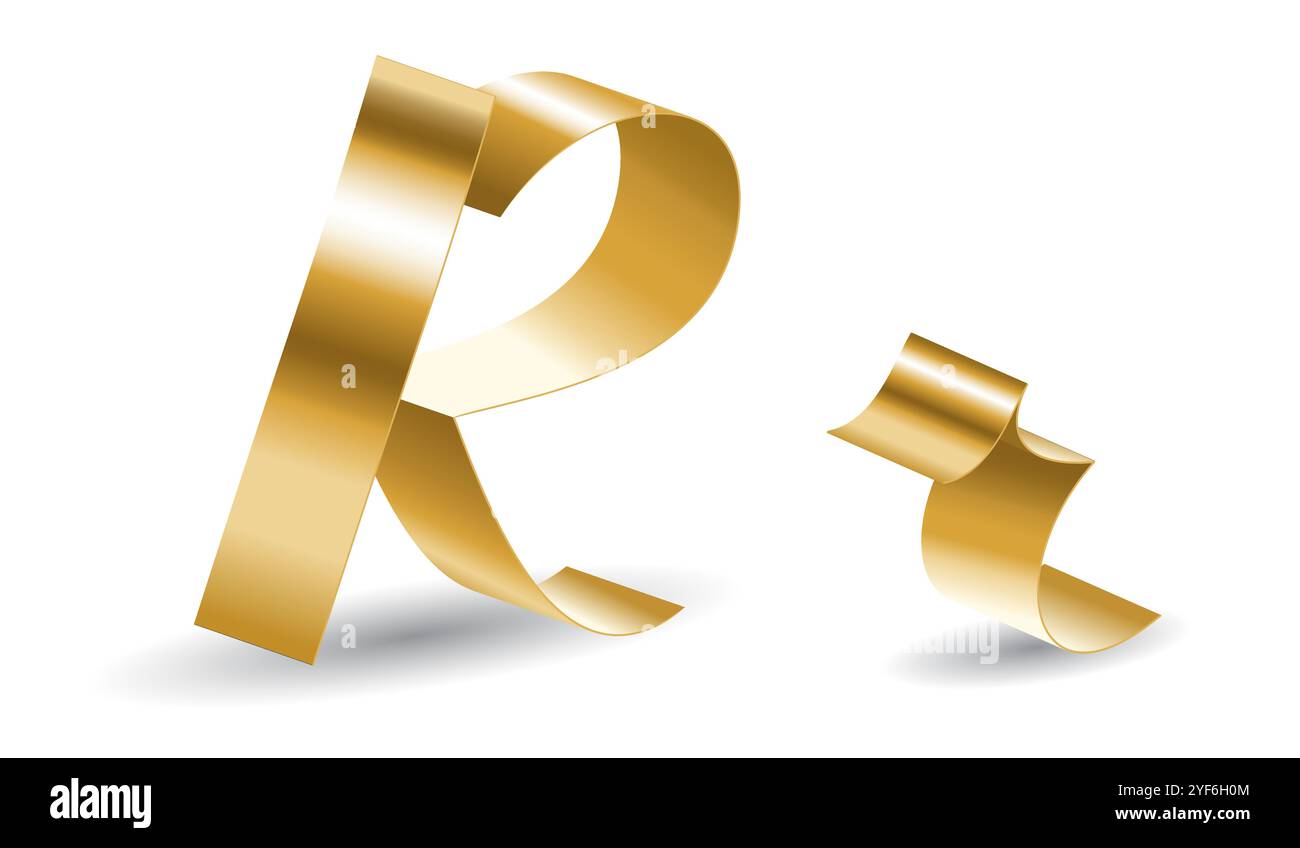 Golden decorative letter of English alphabet. Character R in gold ...