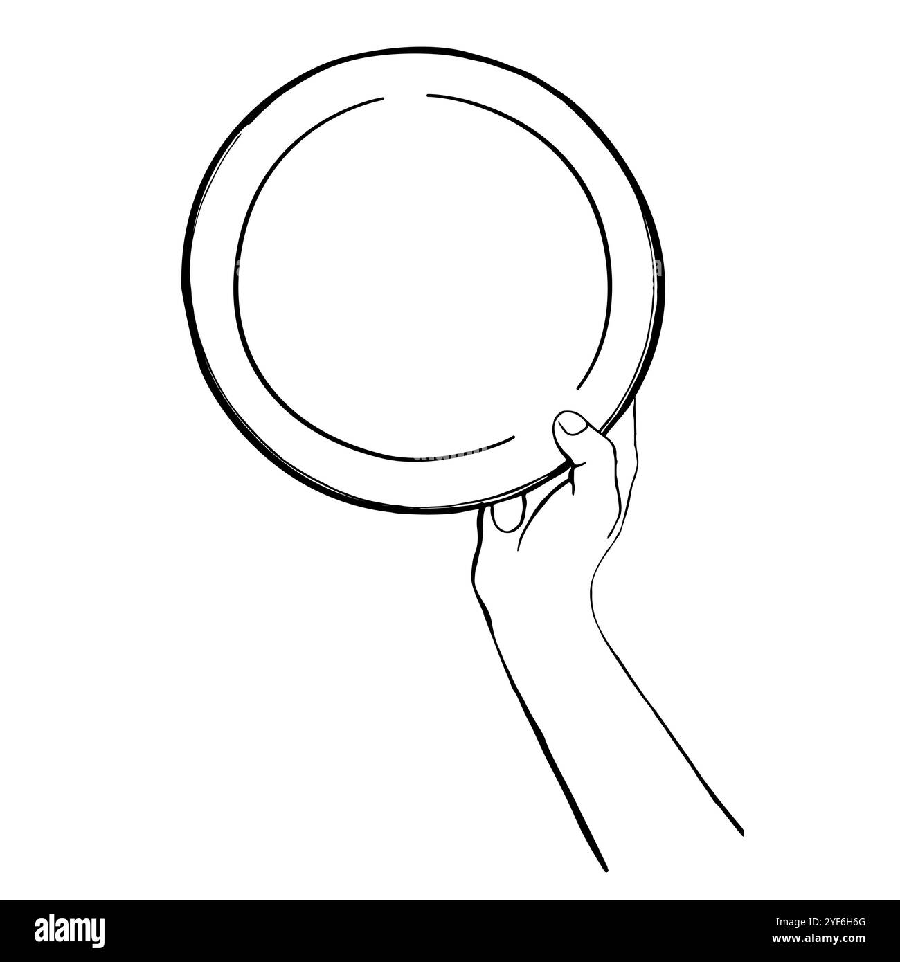 Sketch of a human hand holding a plate in his right hand. hand drawn ...