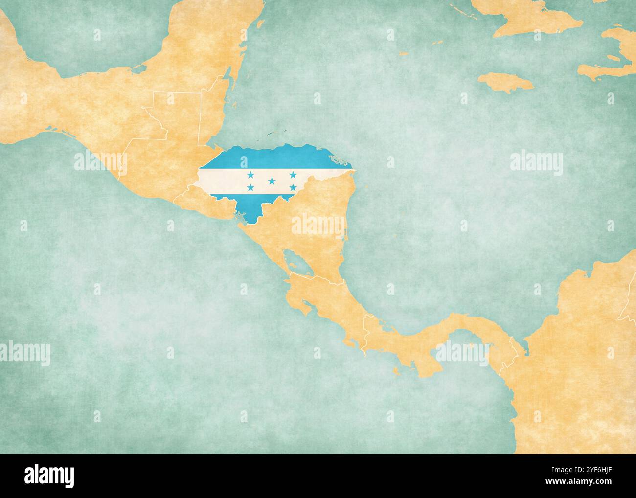 Honduras (Honduran flag) on the map of Central America in soft grunge ...