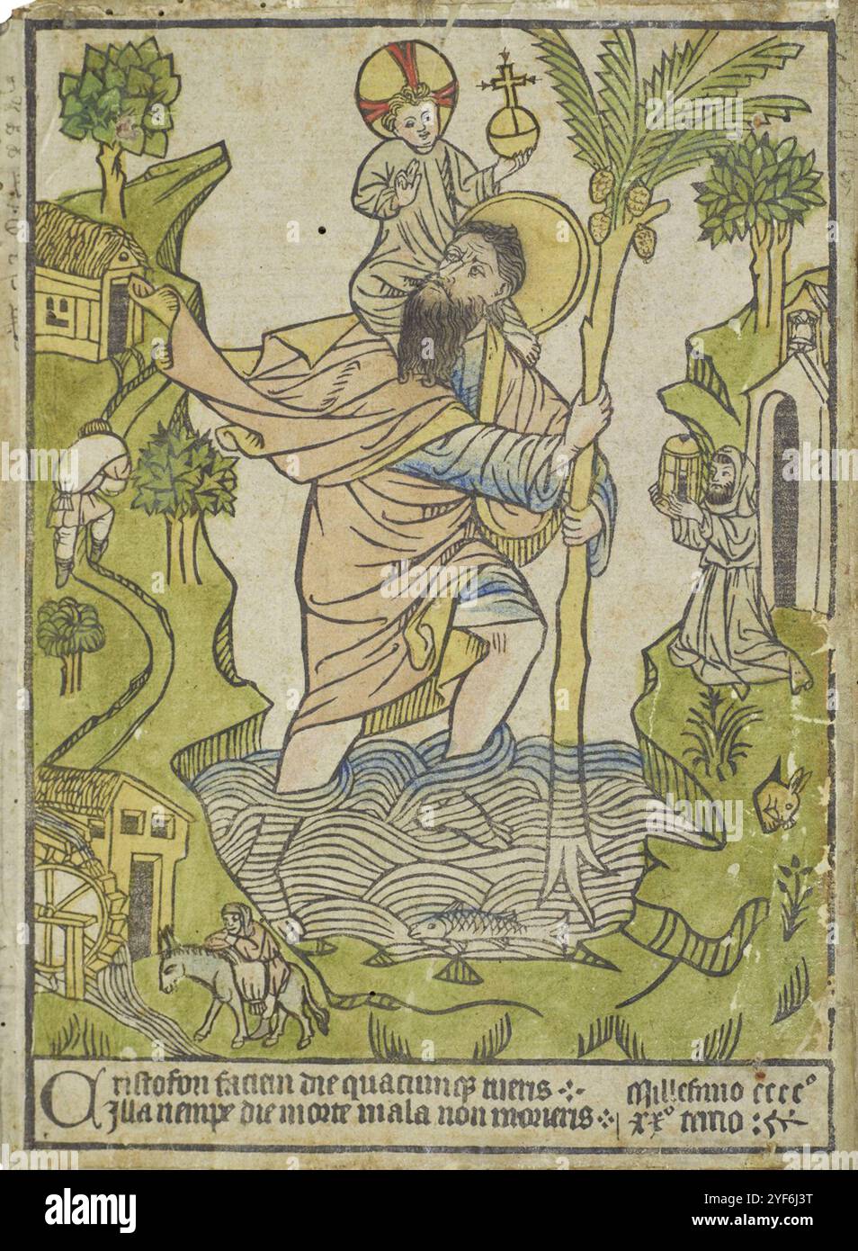 The earliest dated woodcut in Europe, 1423, Buxheim, with hand ...