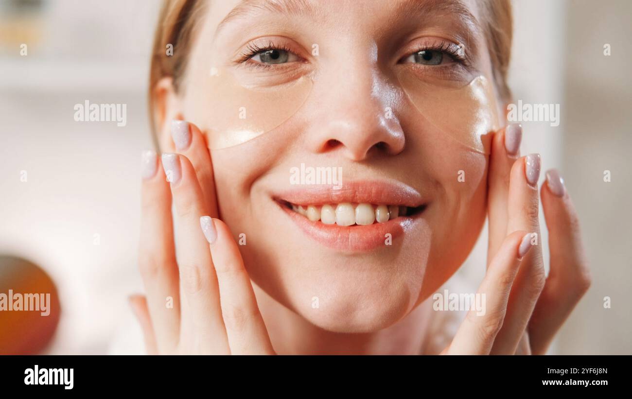 Skin breathe. Moisturizing face. Young smiling girl with natural makeup ...