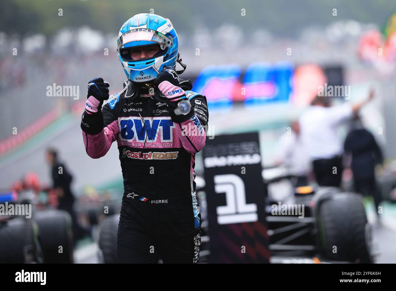 Alpine driver Pierre Gasly of France, celebrates his third place during ...