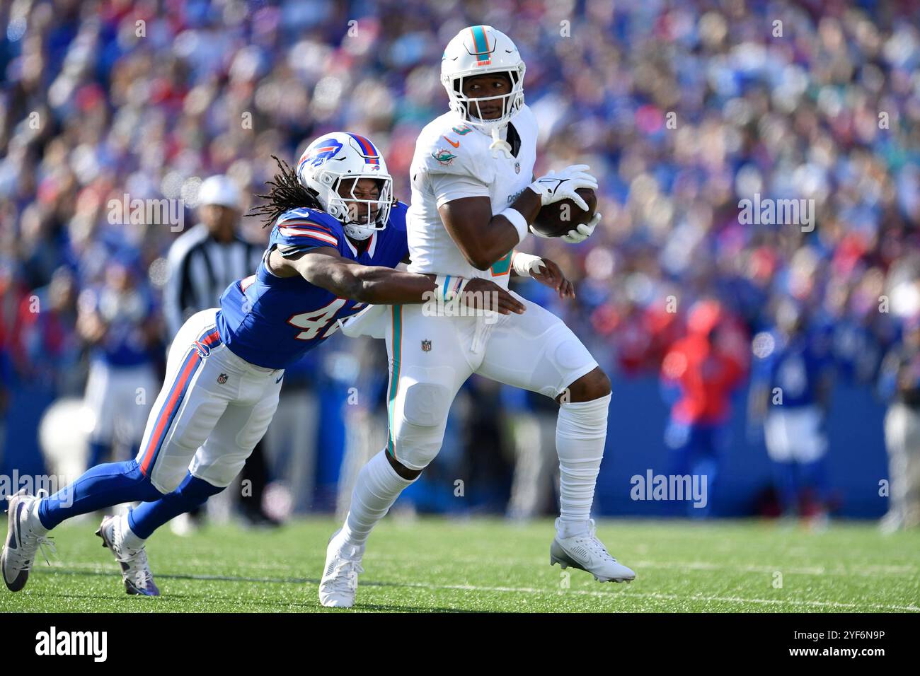 Buffalo Bills linebacker Dorian Williams (42) tackles Miami Dolphins ...