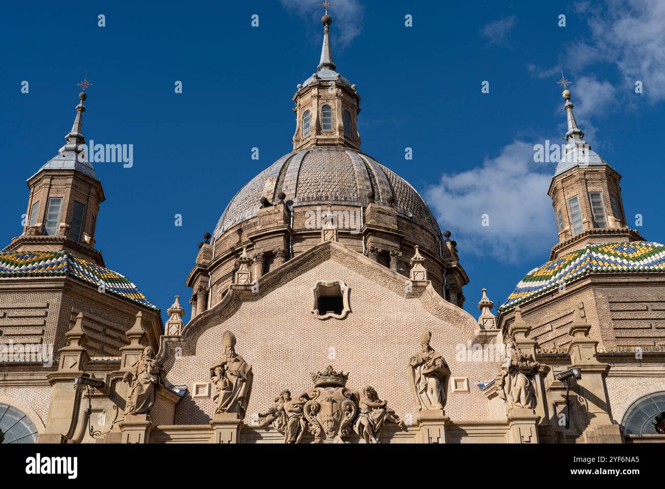 Grand front view of Basilica del Pilar's Baroque facade, adorned with ...