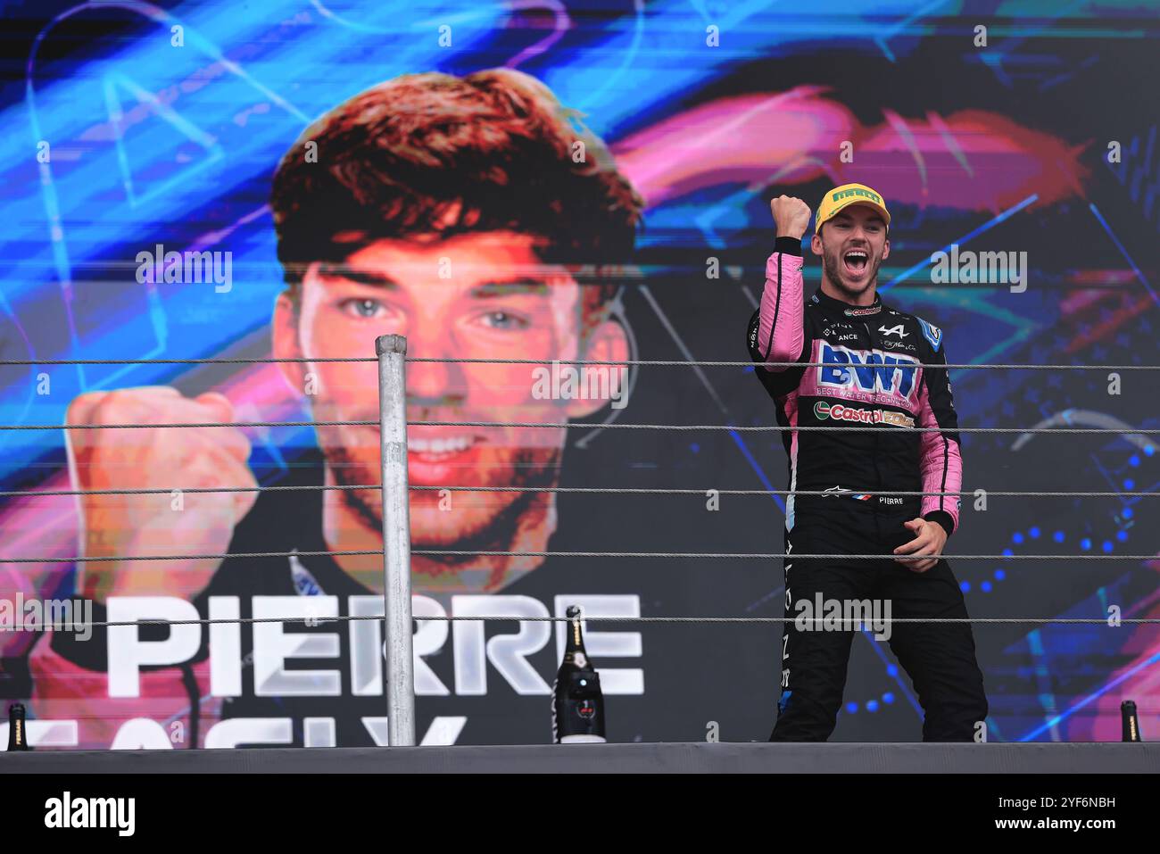 Alpine driver Pierre Gasly of France, celebrates at the podium after ...