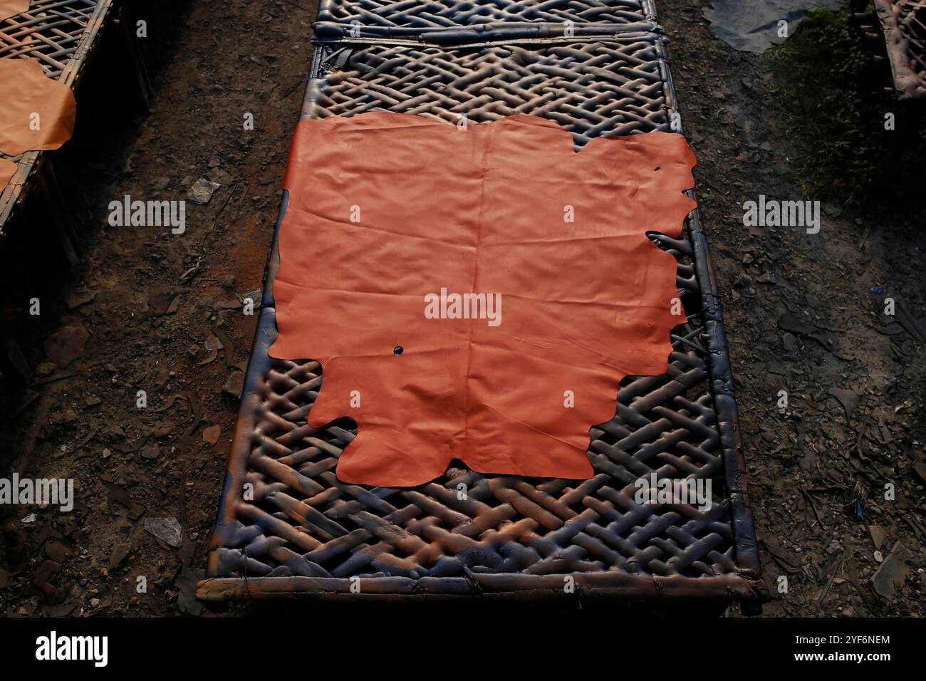 Process leather drying under the Sun at a tannery Stock Photo - Alamy